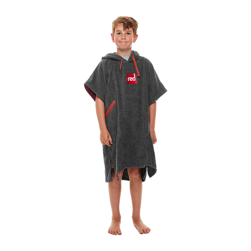 Red Original Hooded Kids Towelling Change Robe - Grey